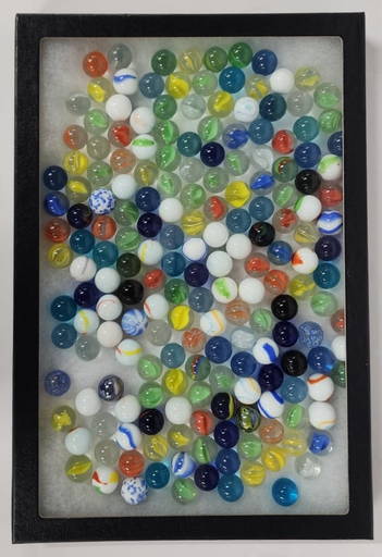 Over 100 Glass Marbles In Display Case