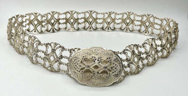 Beautiful Sterling Marcasite Filigree Belt-7.97oz Auction