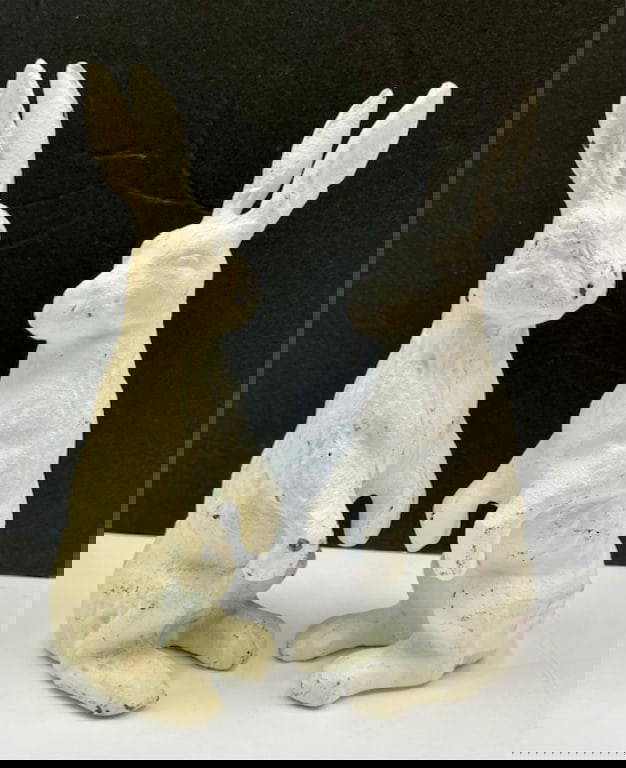 Pair Of Vintage Cast Iron Rabbit Figures Auction