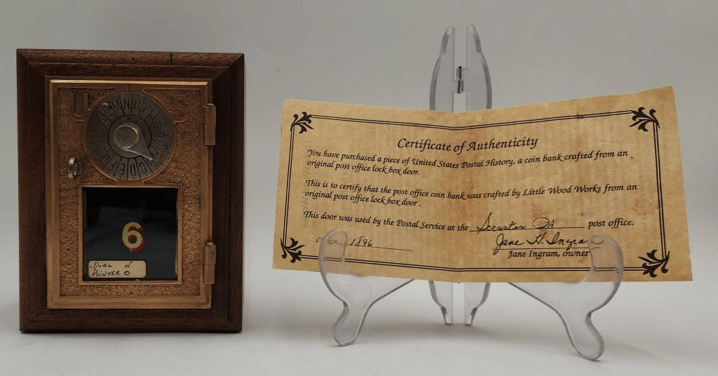 Antique Post Office Lock Box Coin Bank Auction