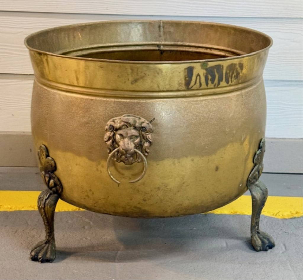 Vintage Brass Lion Head Claw Foot Cauldron Auction