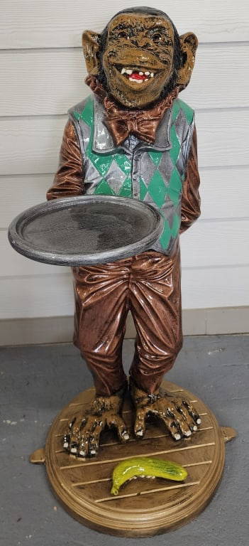 Large Cast Metal Chimp Butler Statue Auction