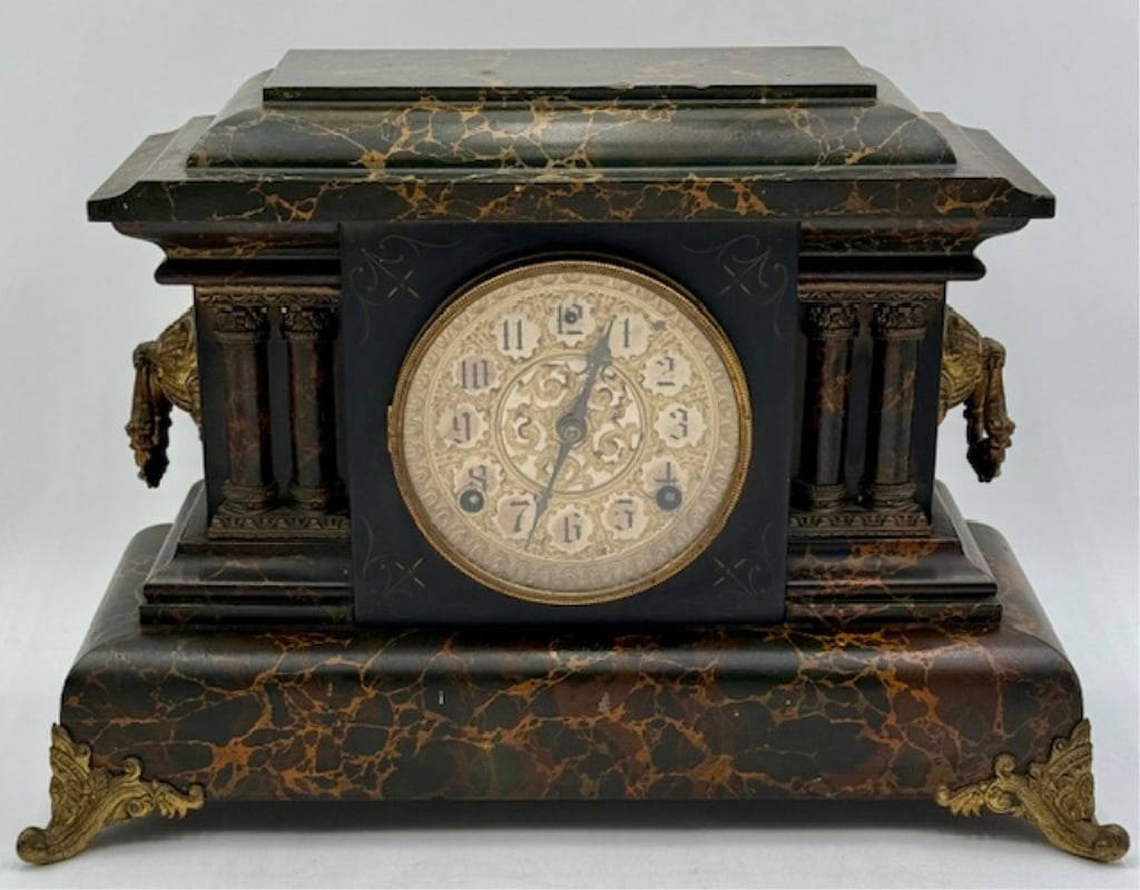 Vintage E.n. Welch Newton Faux Stone Mantle Clock Auction