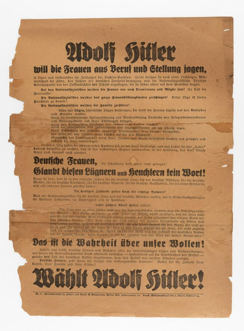 EARLY HITLER ELECTION POSTER (#0119) on Apr 12, 2022 | Fairhill Auction ...