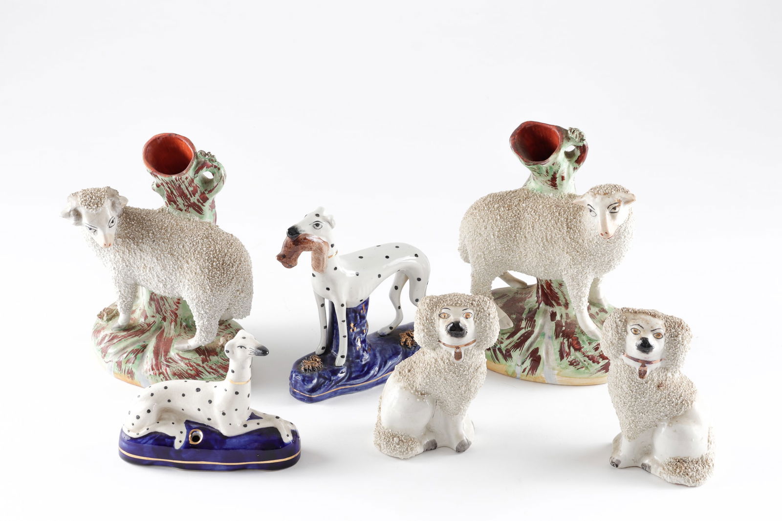 6 Vintage Staffordshire Ware Dogs & Sheep