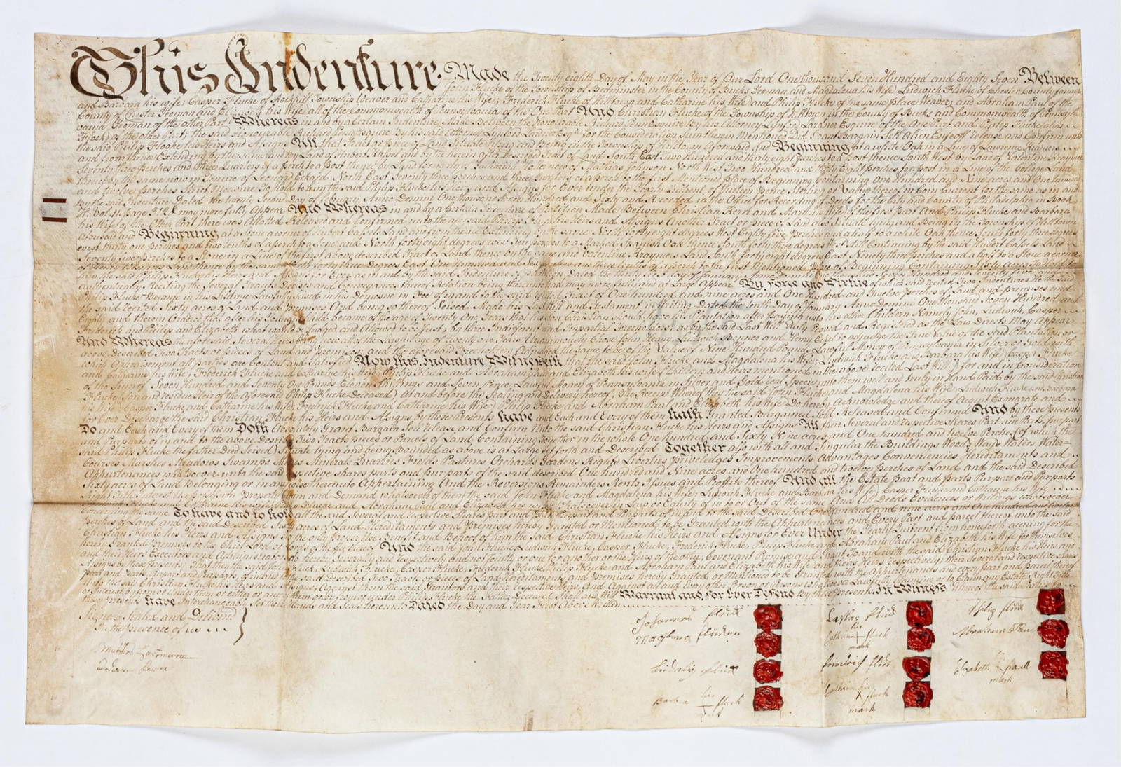 1787 Bucks County Pennsylvania Land Indenture Auction