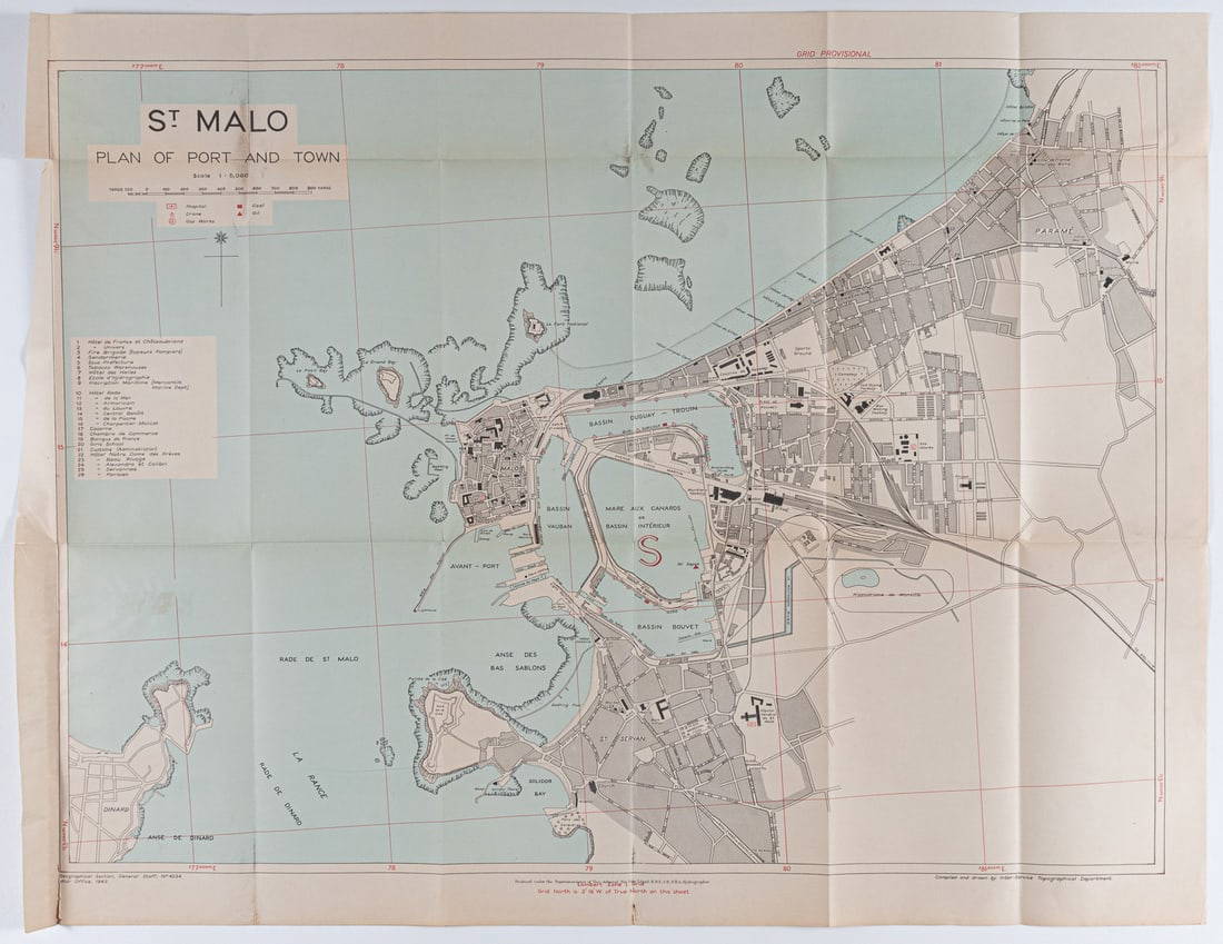 1943 British War Office Map Of Saint-malo France Auction