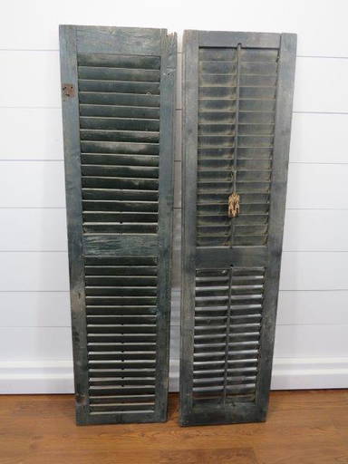 Pair Of Green Wooden House Shutters