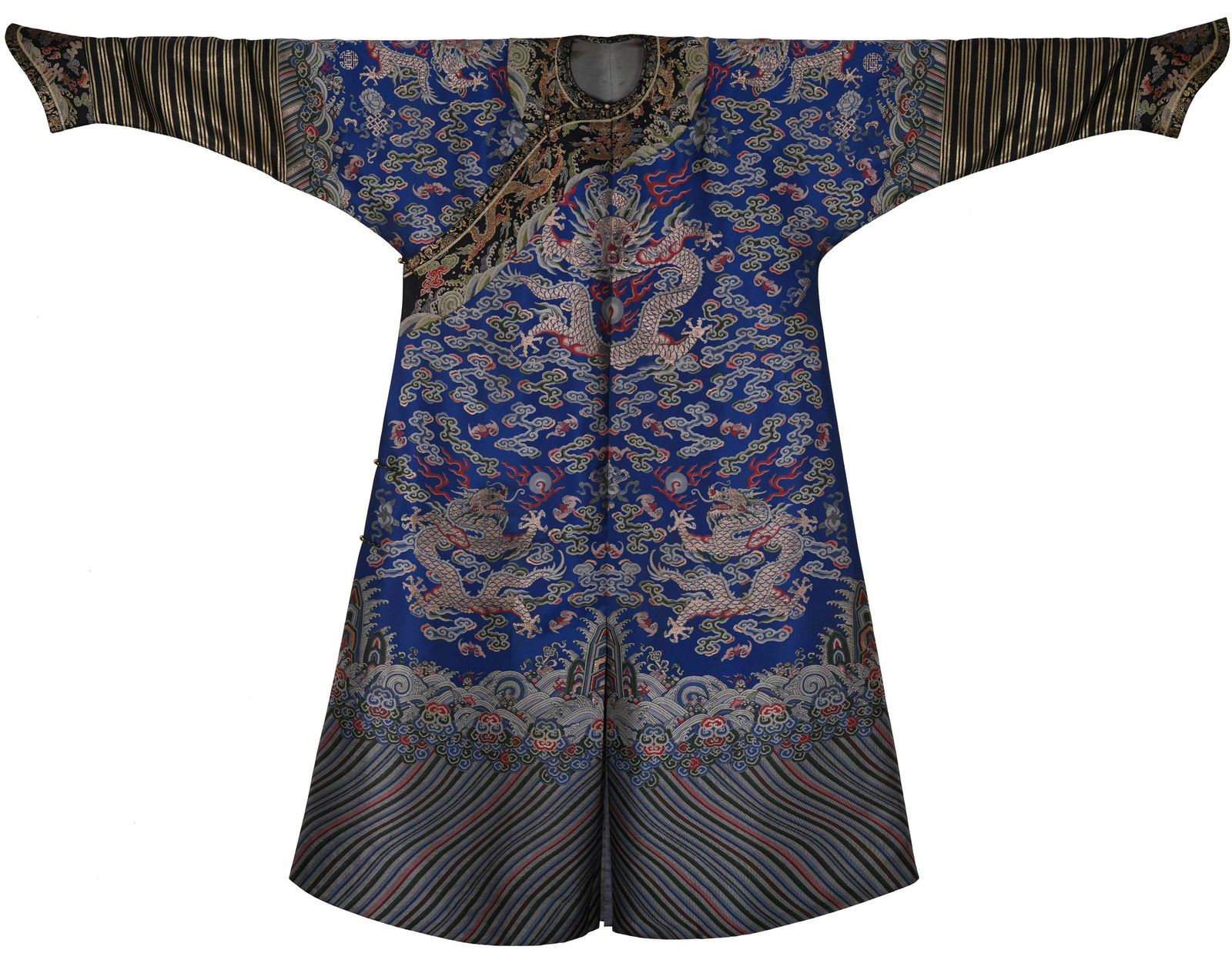 An Imperial Blue-ground 'Nine Dragons and Twelve Imperial Symbols' Robe ...