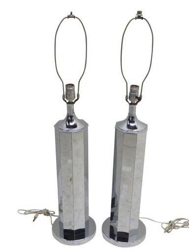 Pair Chrome Octagonal Lamps