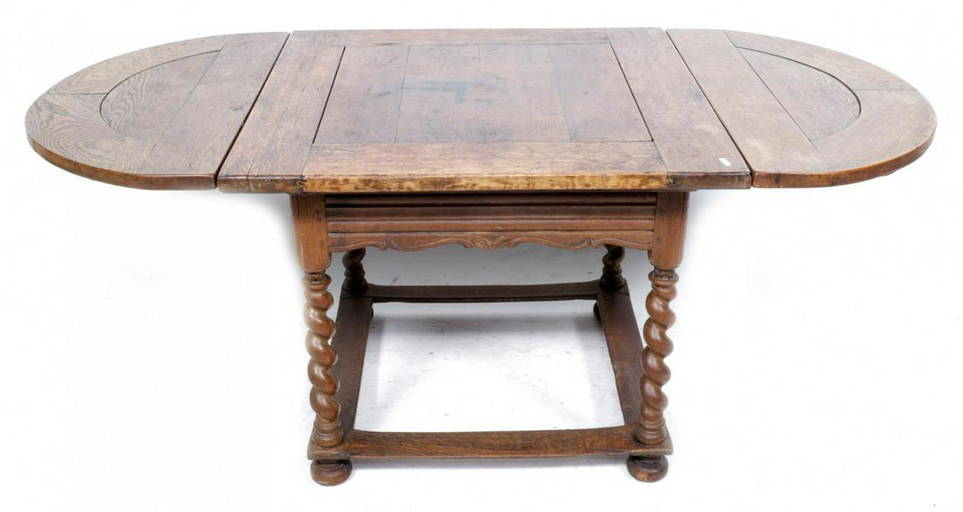 Antique Oak Square Payment Table With 2 Oval Extensions