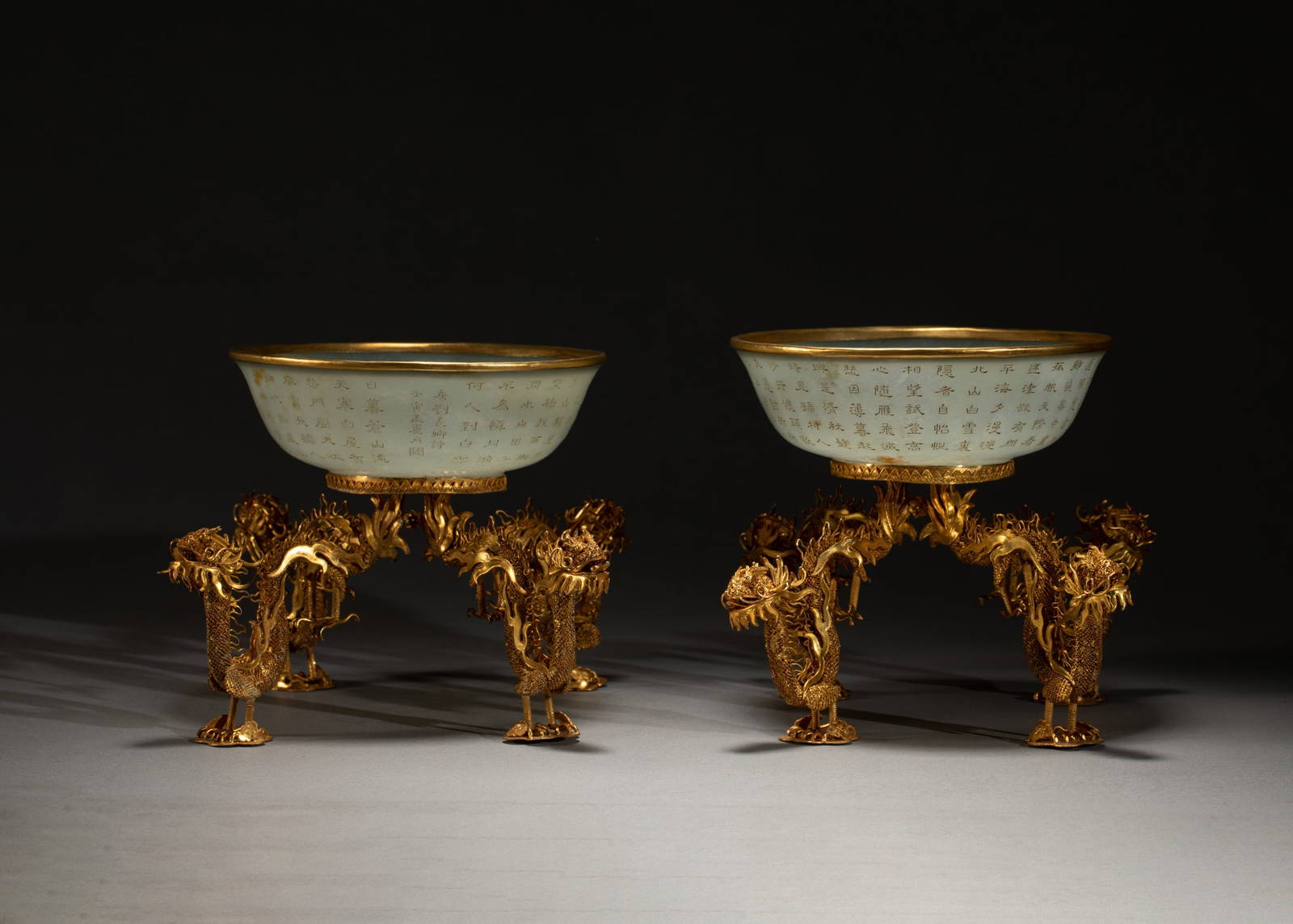 Pair Of Chinese Hetian Jade Bowls & Stand Auction