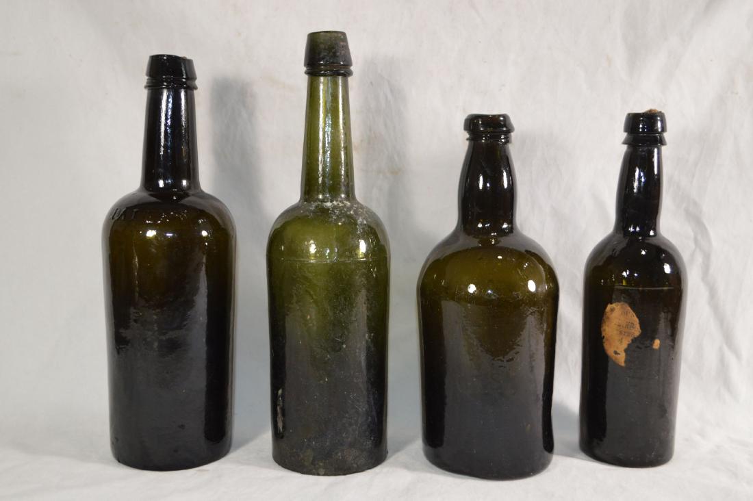 4 Olive Green 19th Century Bottles