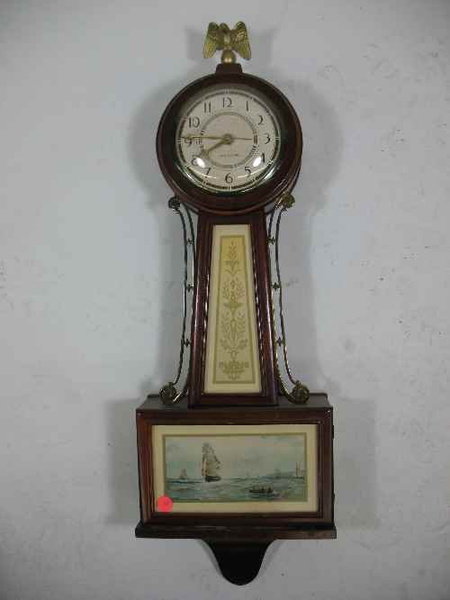 New Haven Antique Banjo Clock With Ship Decorat