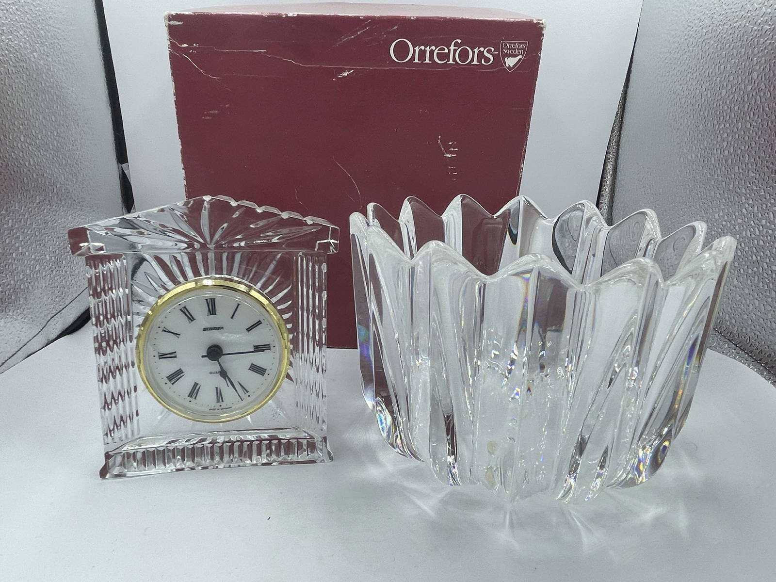 An Orrefors Bowl In Box With A Staver Crystal Clock Auction