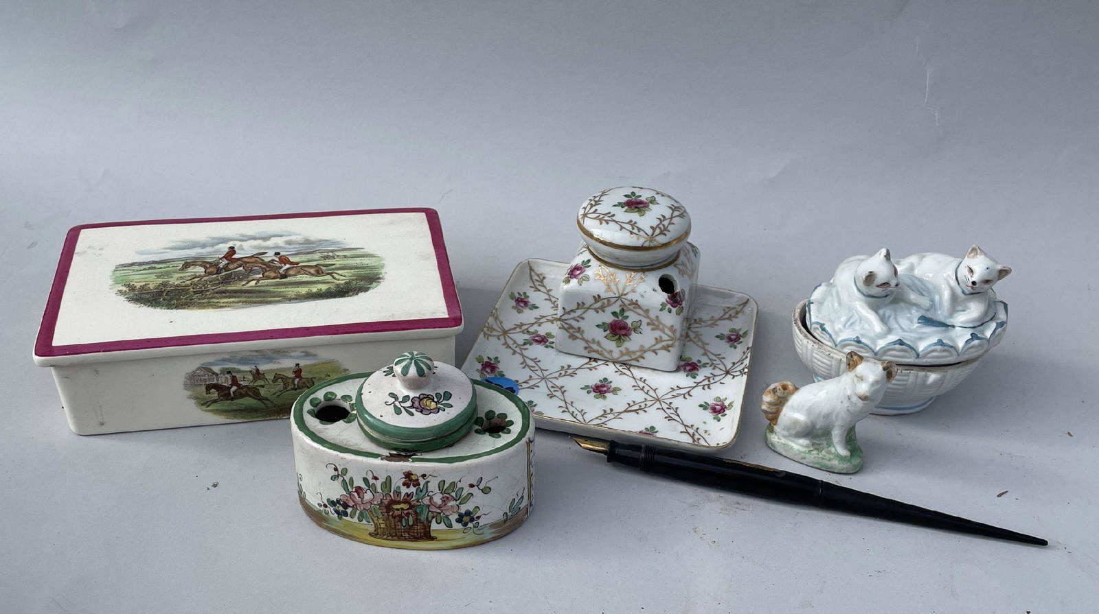 Two Porcelain Inkwells, Staffordshire, Etc. Auction