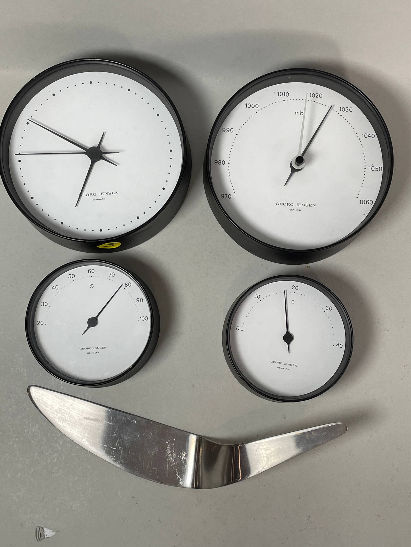 A George Jensen Clock Set And Stainless Pie Server, 8" And Smaller Auction
