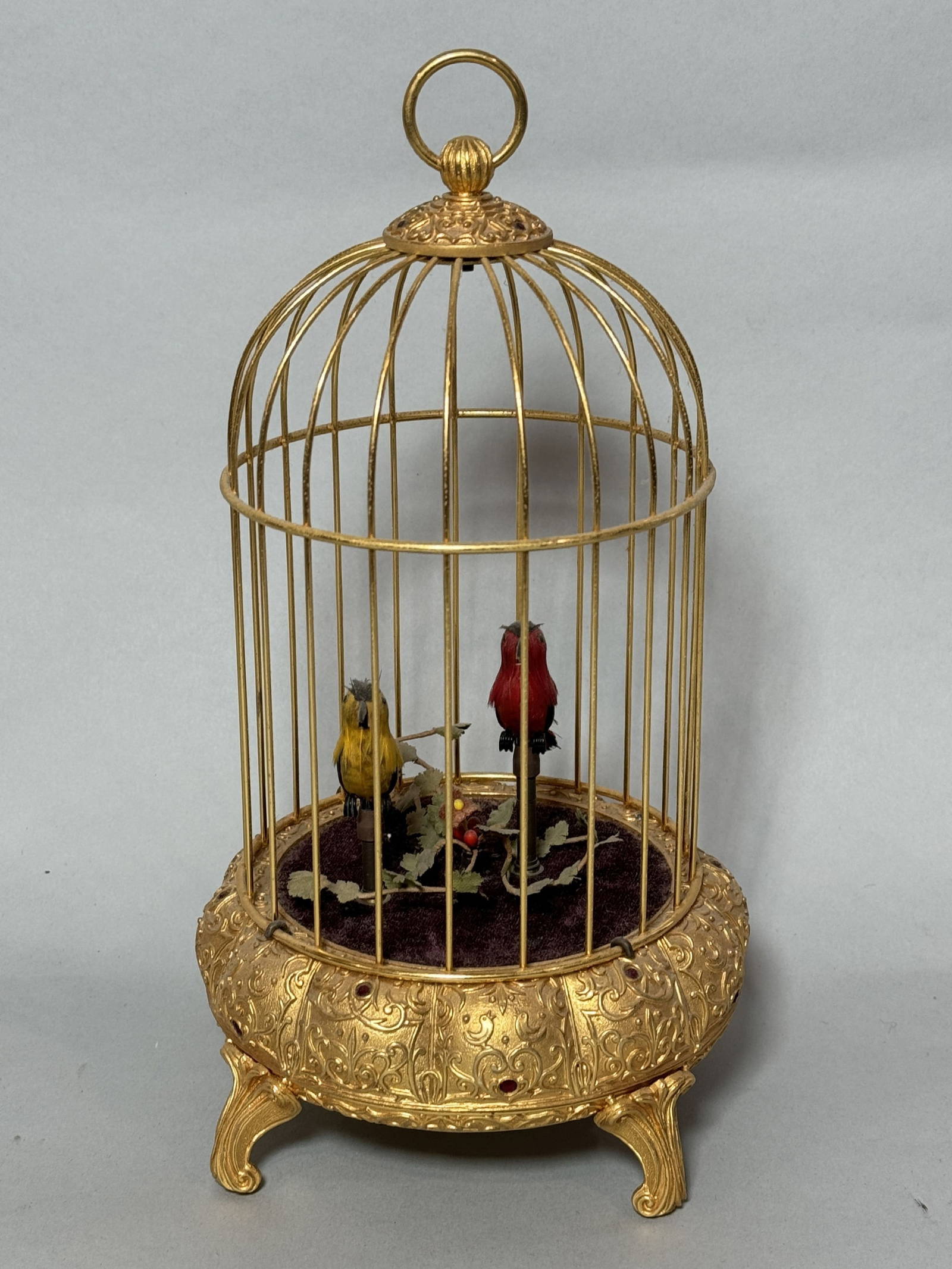 A Midcentury Bejewled Brass Bird Cage Automaton Made In West Germany, 5 ...