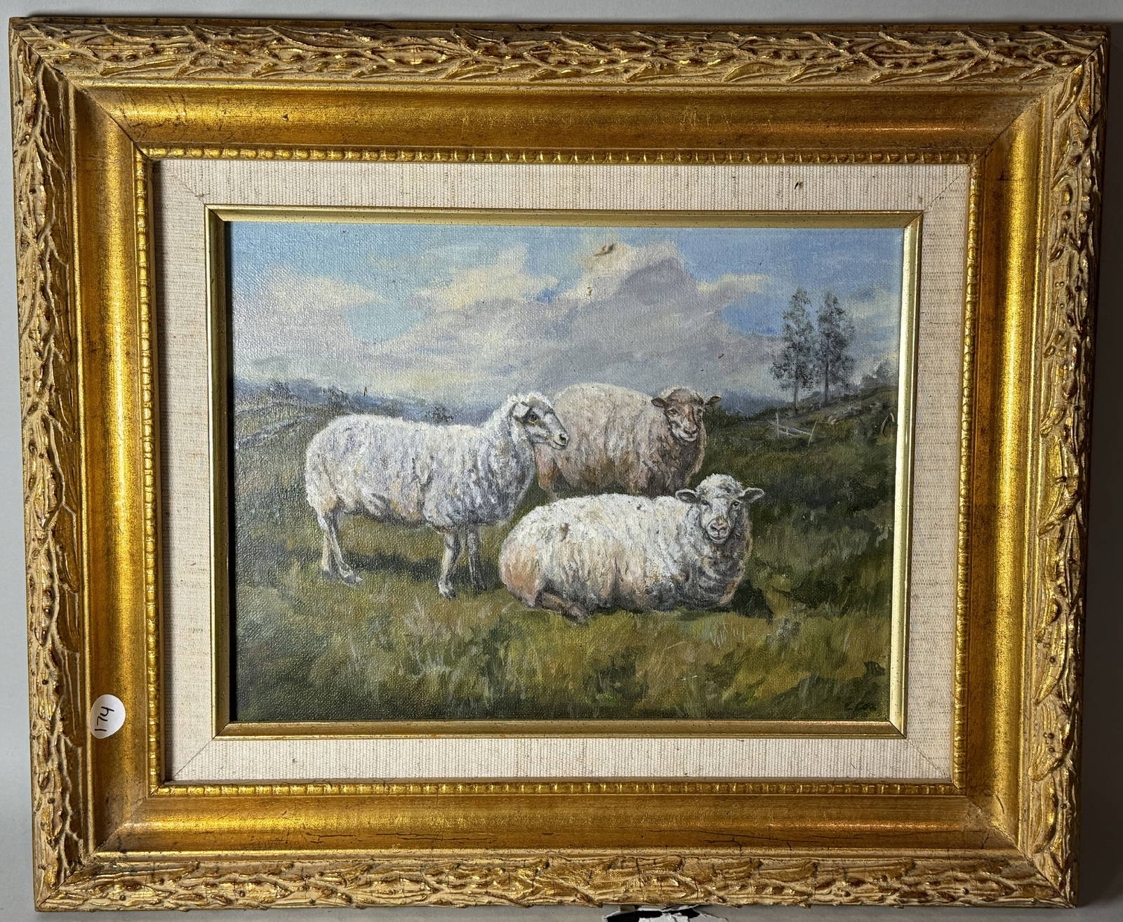 A Chris Coe Oil Painting Of Sheep In A Gilt Frame, 15" X 18" Framed And ...