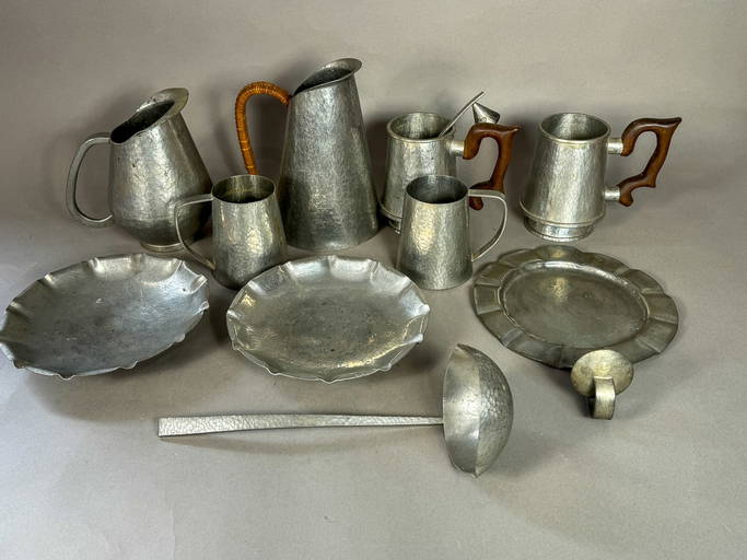 A Large Group Of Dan Miller Hand Hammered Pewter, 9" Smaller