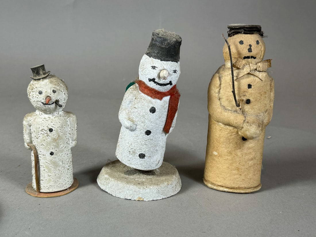 Three Antique German Paper Mache Pieces, Two Snowman Candy Containers ...