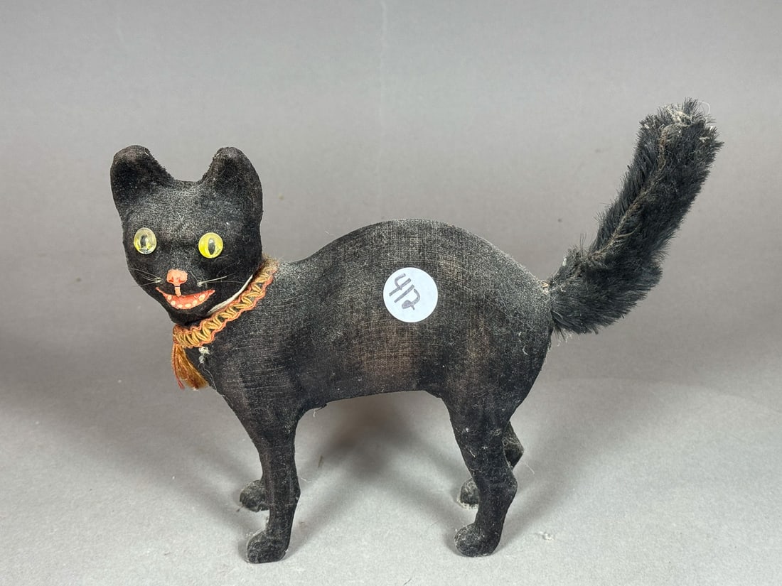 An Antique Paper Mache Black Cat Candy Container Covered In Velveteen ...