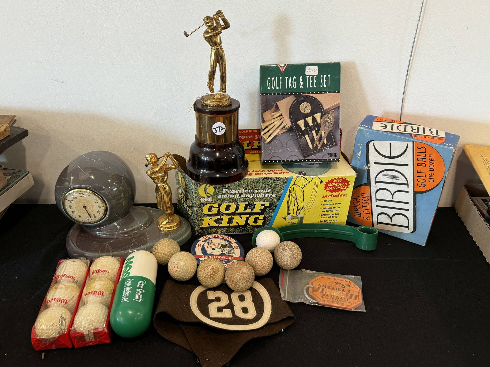Lot Of Vintage Golf Related Items Including Golf Clock, Trophy, Unused ...