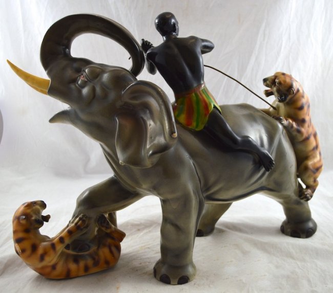 LARGE Blackamoor 1950s Chalkware- Elephant, Tiger : Lot 122052