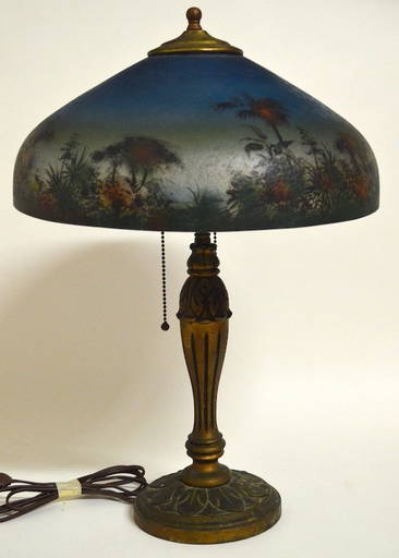 Antique Reverse Painted Lamp By D.m. Co.