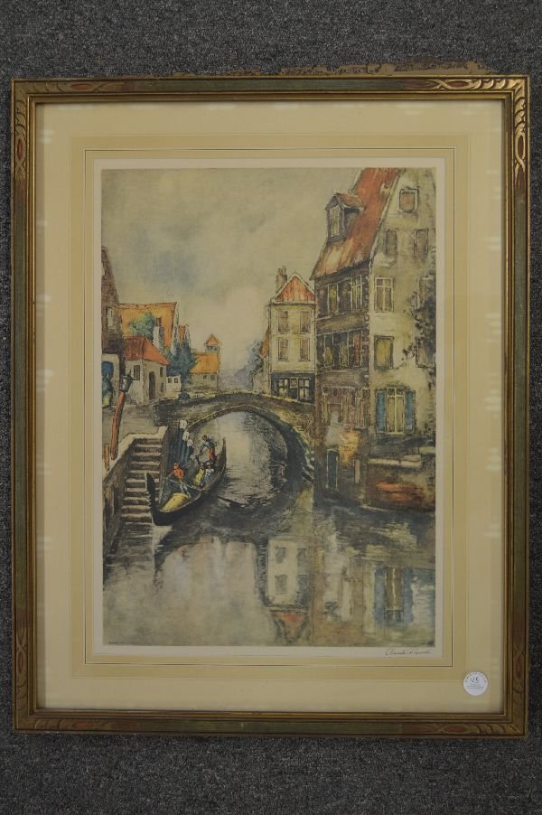 FRAMED PRINT OF VENICE; SIGNED CLAUDE DORVAL 21"x15"