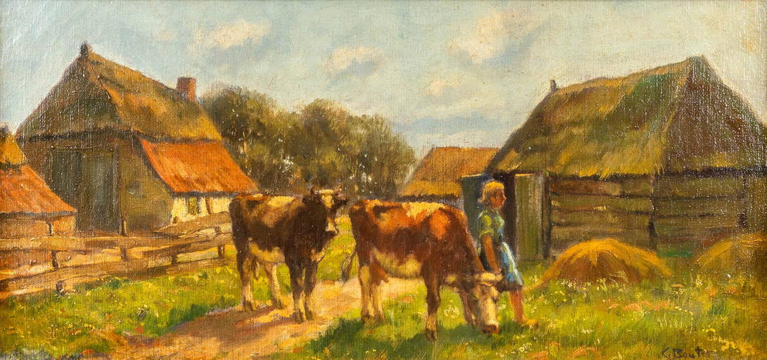 Cornelius Wouter BOUTER (1888-1966) 'Farm with cows', oil on canvas. (W ...
