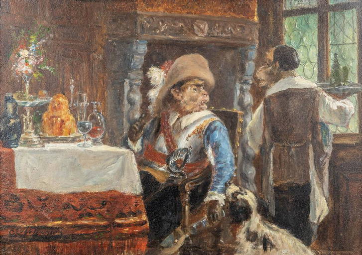 Emmanuel Noterman (1808 1863) 'interior With Monkey's', Oil On Panel ...