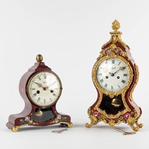 Two Mantle Clocks With A Hand Painted Decor, Gewes And Schmid. (d:10 X ...