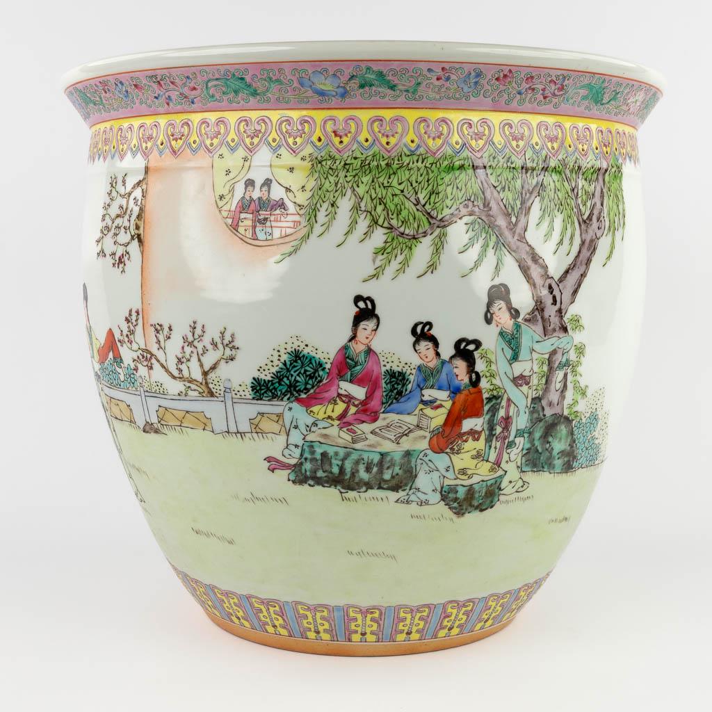 A Large Chinese Cache-pot Decorated With Figurines In A Garden. 20th C ...