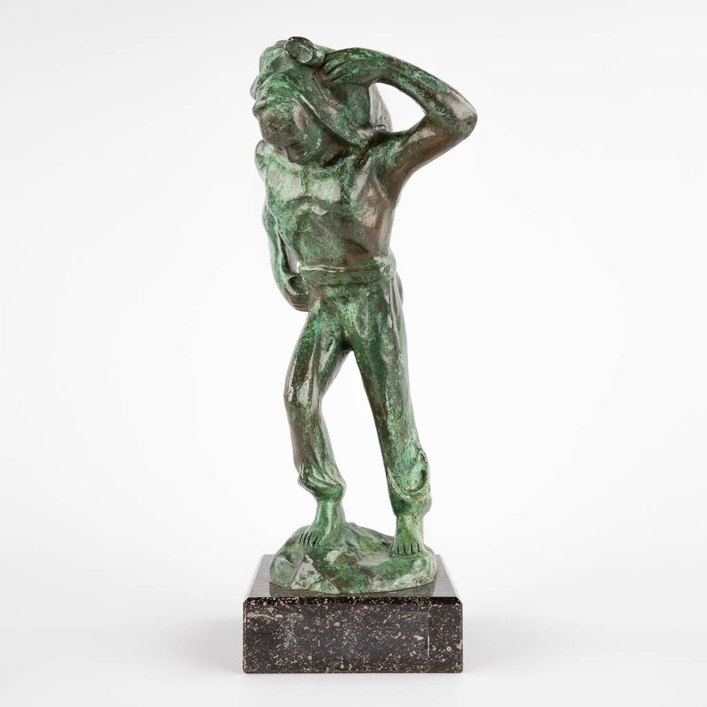 Herman Norga (1940) 'the Worker' Green Patinated Bronze. (d:15 X W:13 X ...