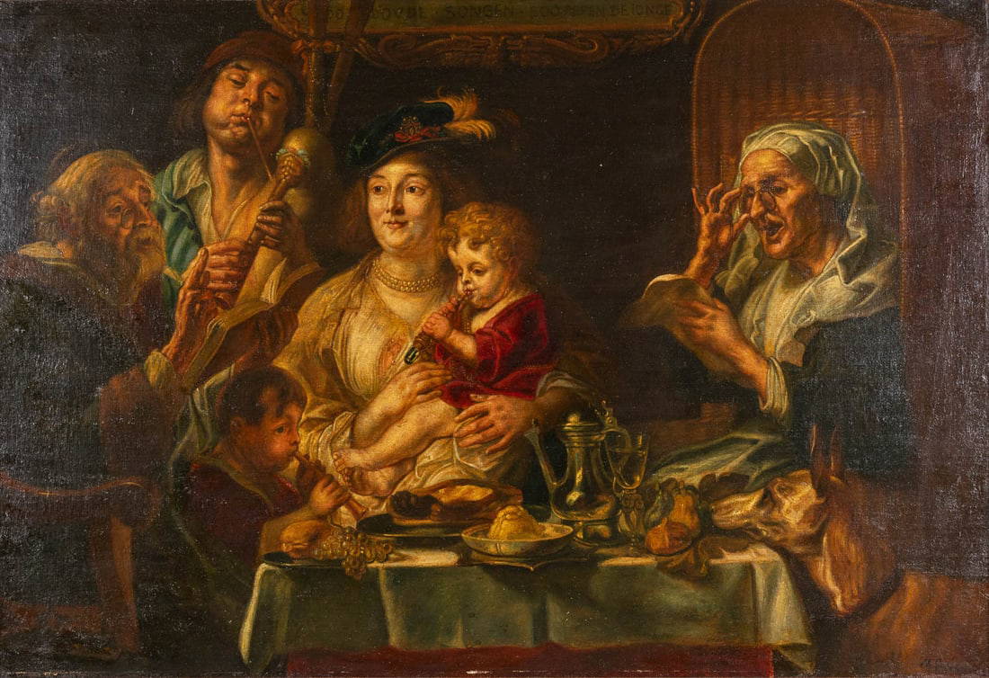 "as The Old Sang, So The Young Pipe", A Painting After Jacob Jordaens ...