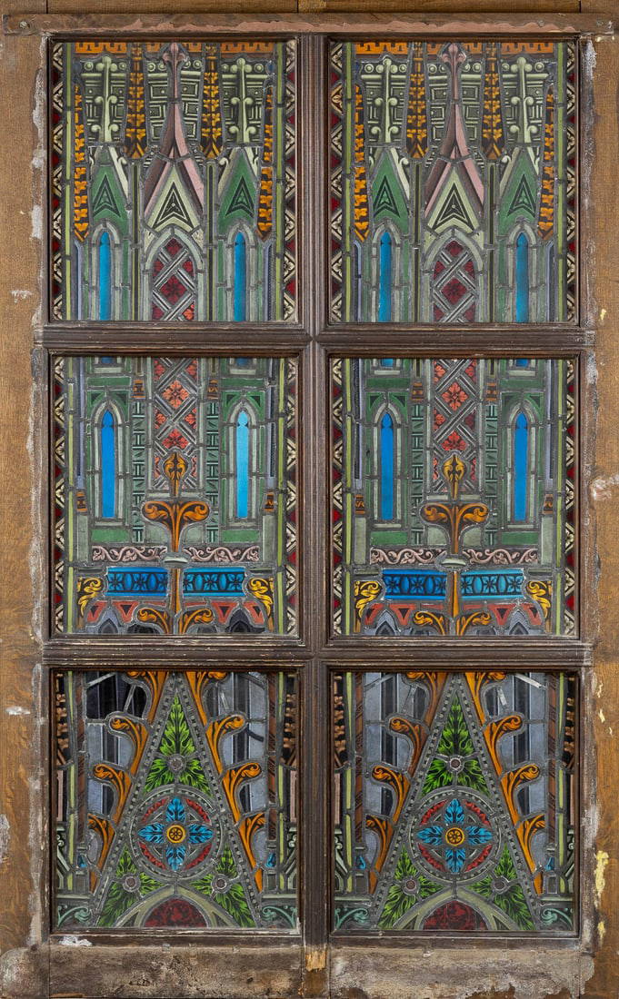 A Large 'stained Glass Window' With A Gothic Revival Architectural ...