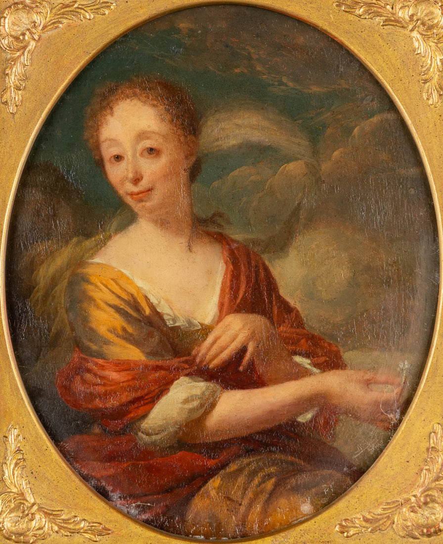 Godfried Van Schalcken (1643-1706)(attr.) Portrait Of A Lady Holding A ...