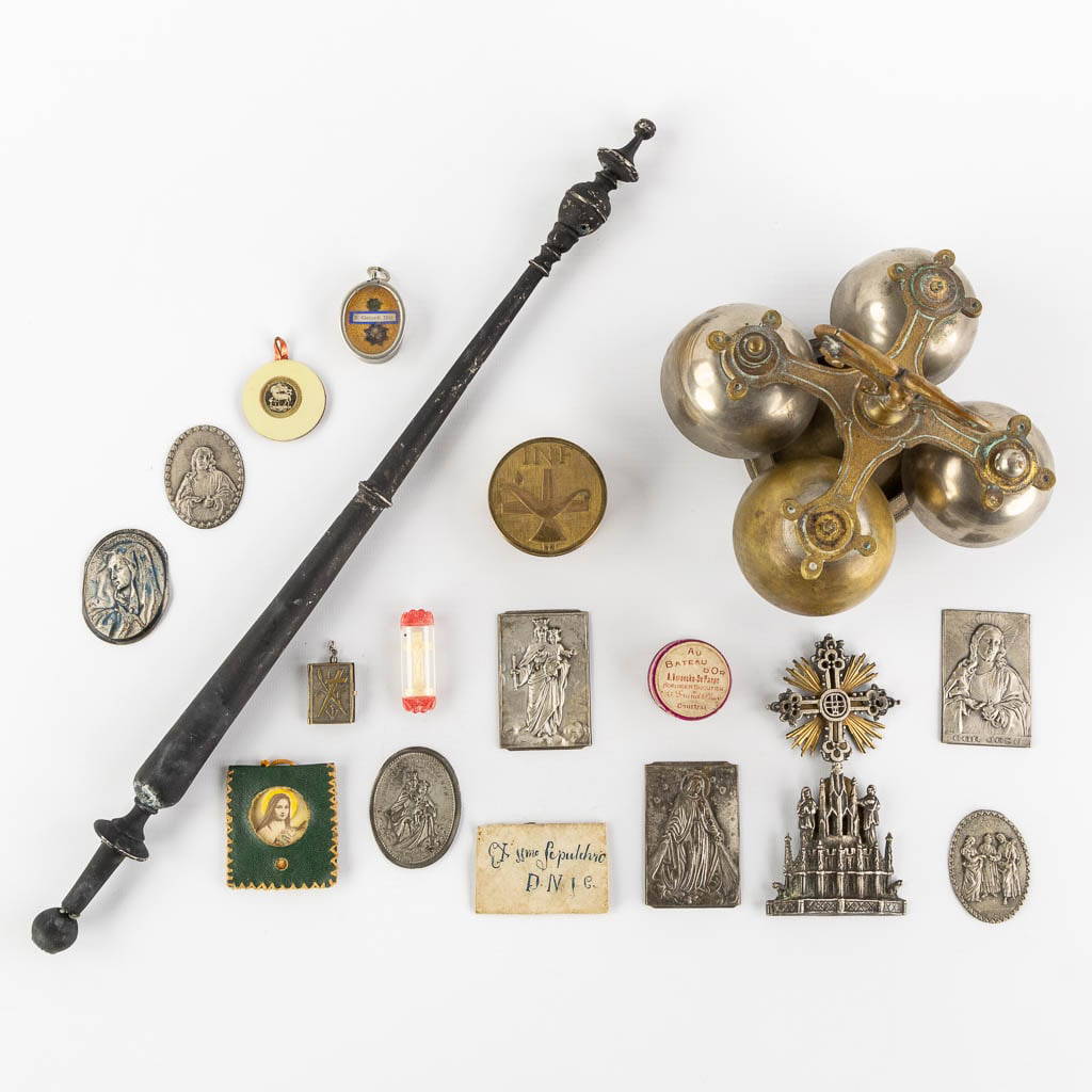 An Altar Bell, Relics, Sceptre And Various Religious Items. (l:42 Cm ...