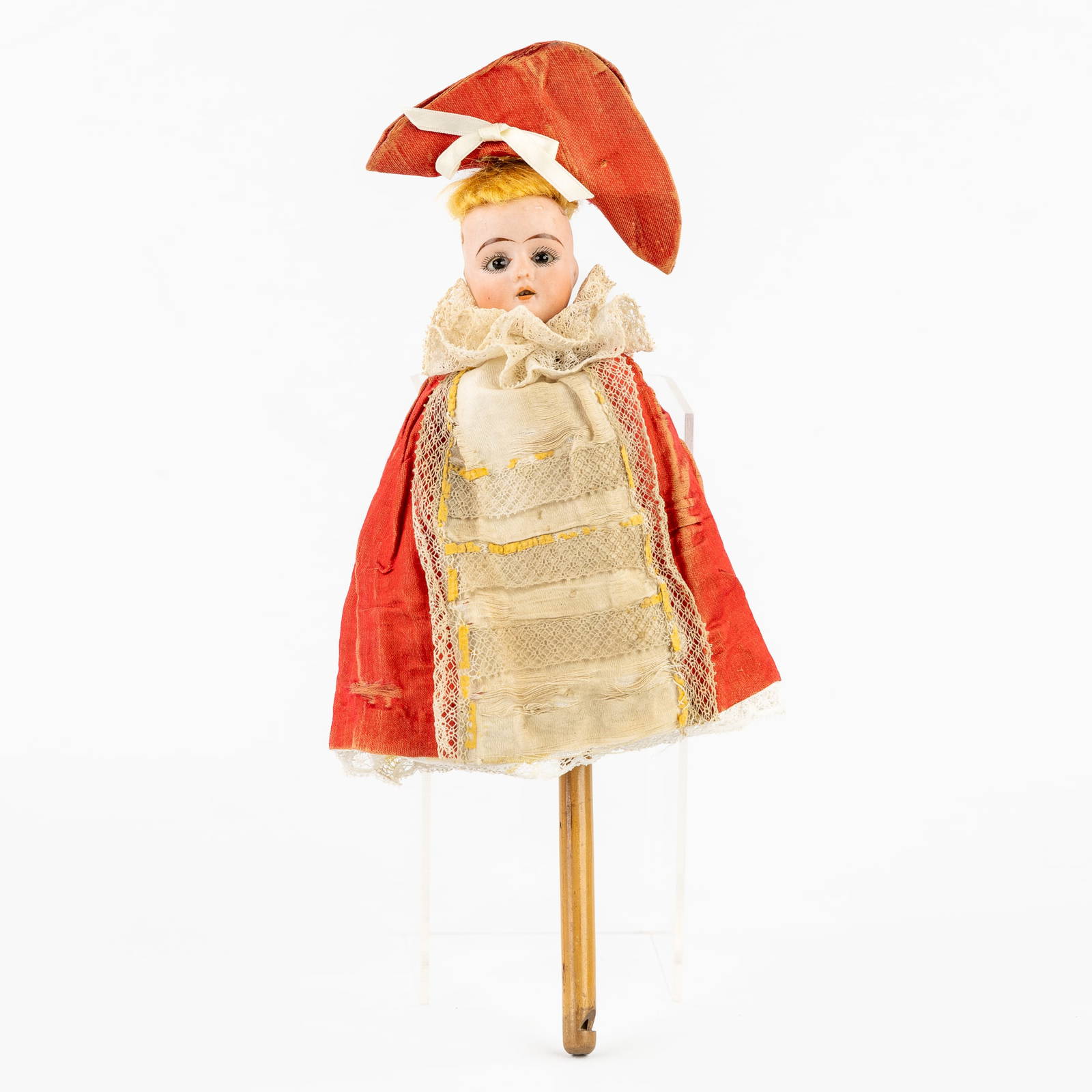 A Musical Marotte Doll On A Wooden Flute Stick, Polychrome Painted ...