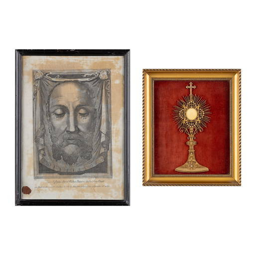 Two Religious Frames, Monstrance With Agnus Dei And Relic Of 'the Veil ...