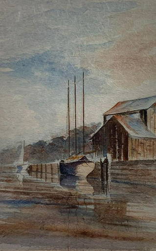 Fred Gibson, Untitled Sail Boat By Dock