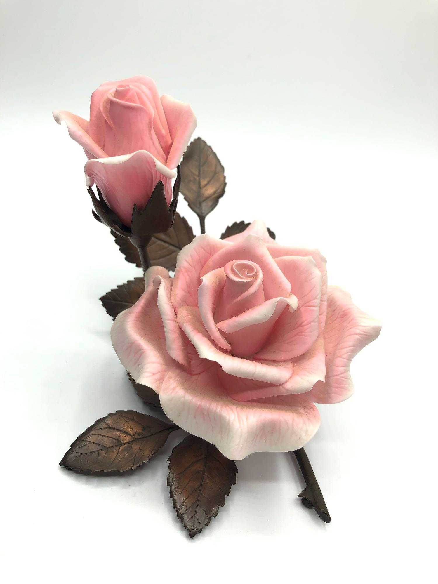 Boehm Porcelain Roses On Bronze
