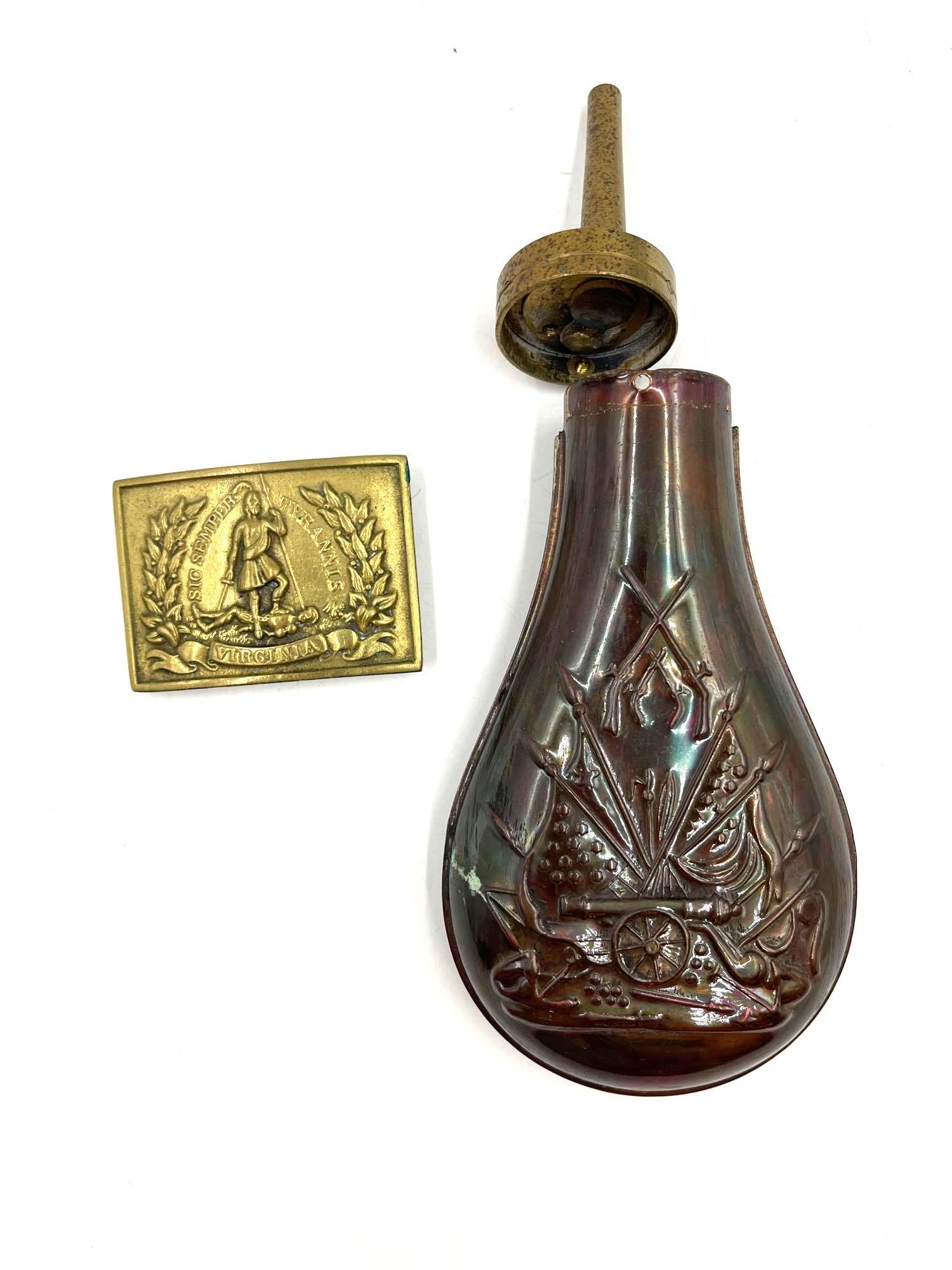 Replica Civil War Black Powder Flask And Va Buckle Auction
