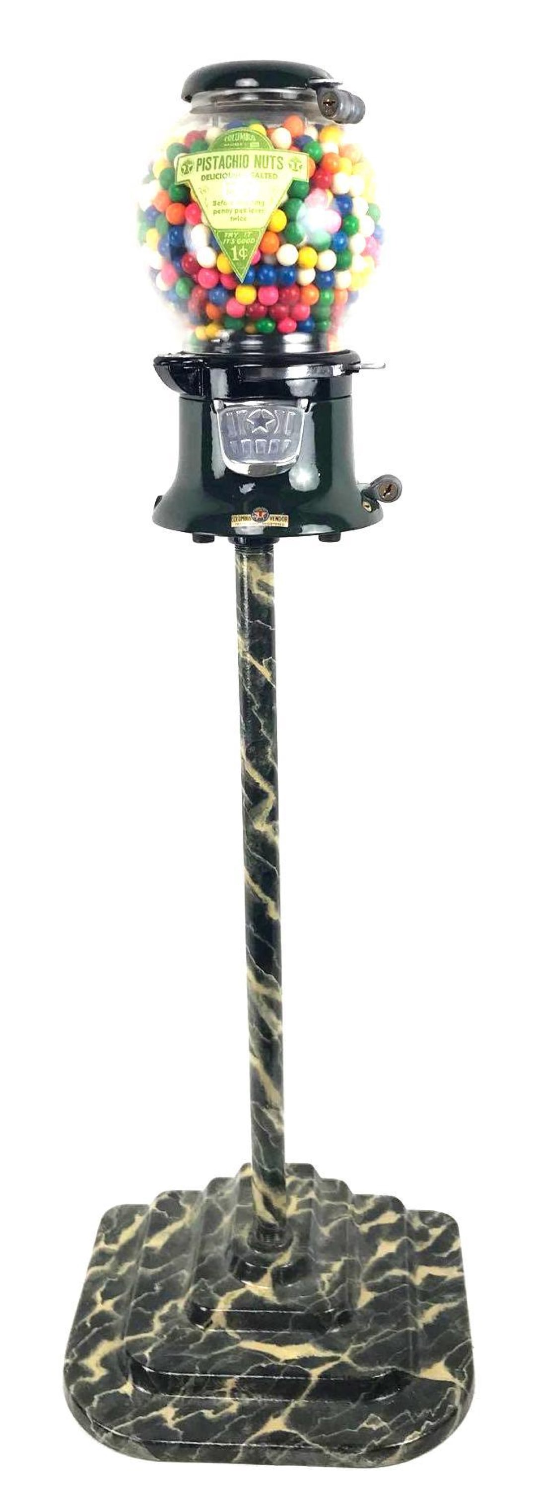 Green Columbus Vendor Gumball Machine With Stand Auction