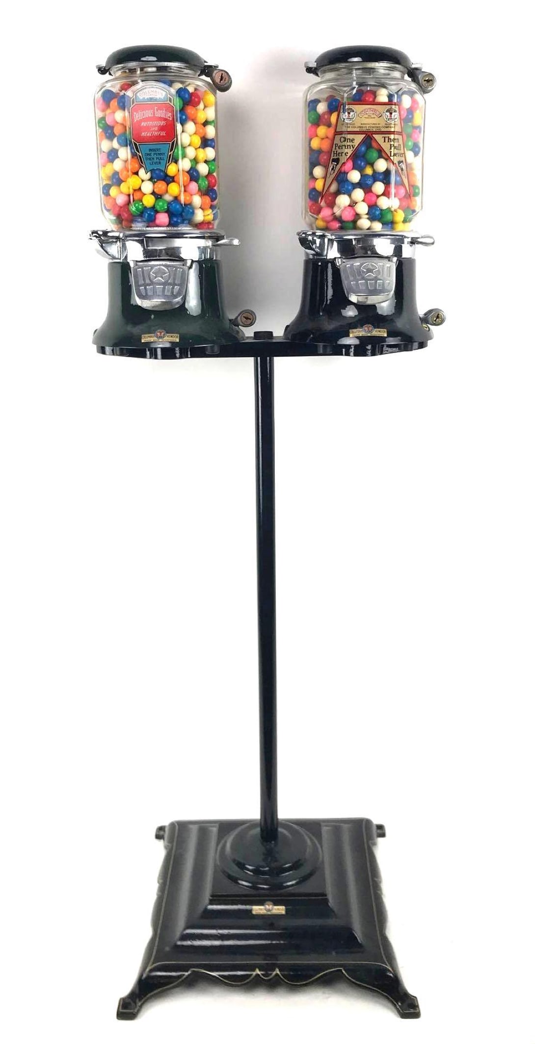 Rare Columbus Vendor Double Gumball Machines With Stand Auction