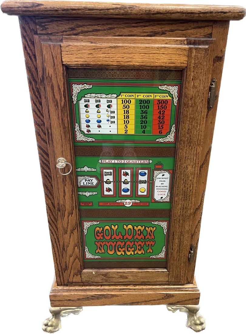 Golden Nugget Green Light Up Slot Machine Oak Stand Auction