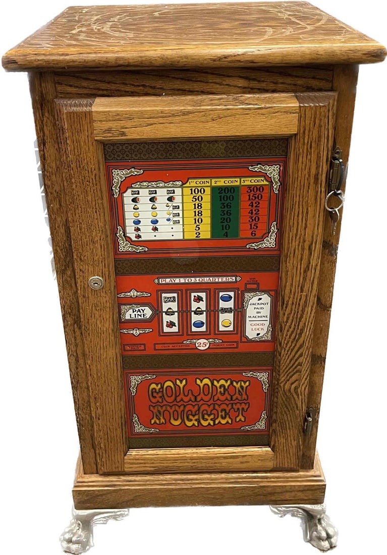 Golden Nugget Red Light Up Slot Machine Oak Stand Auction