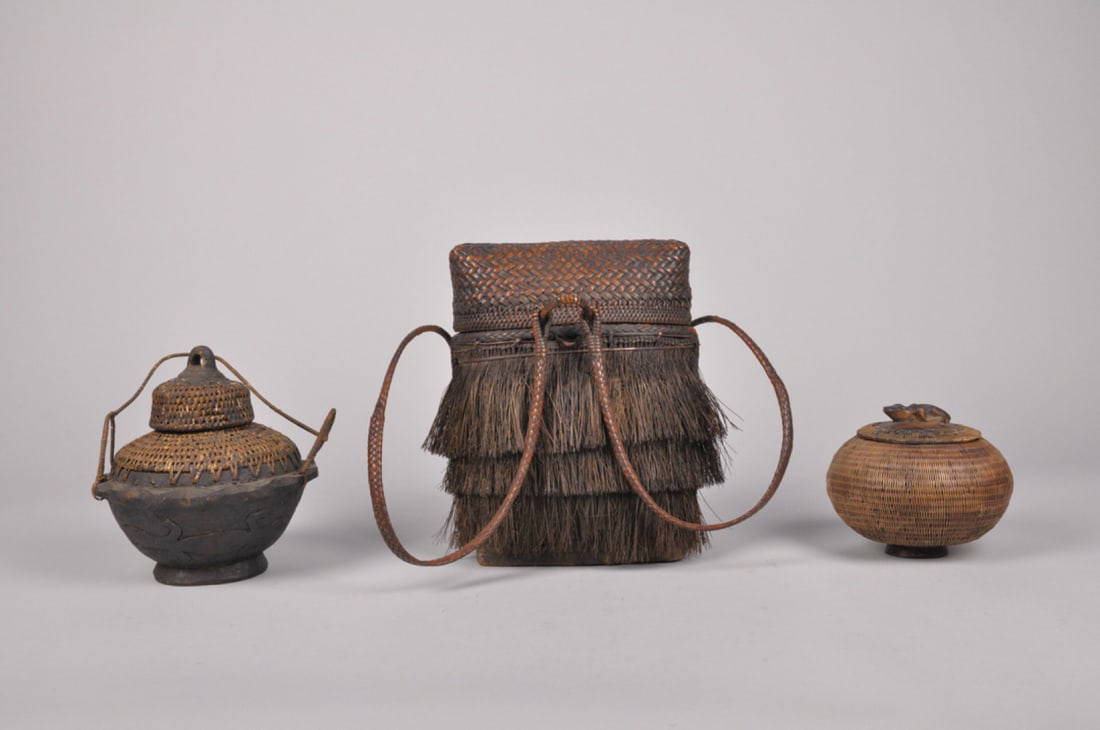 Ifugao Woven Backpack And Two Indonesian Baskets Auction