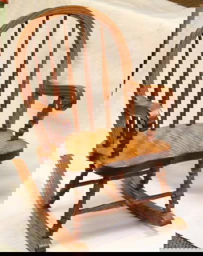Vintage Oak Amish Made Child's Wooden Rocking Chair